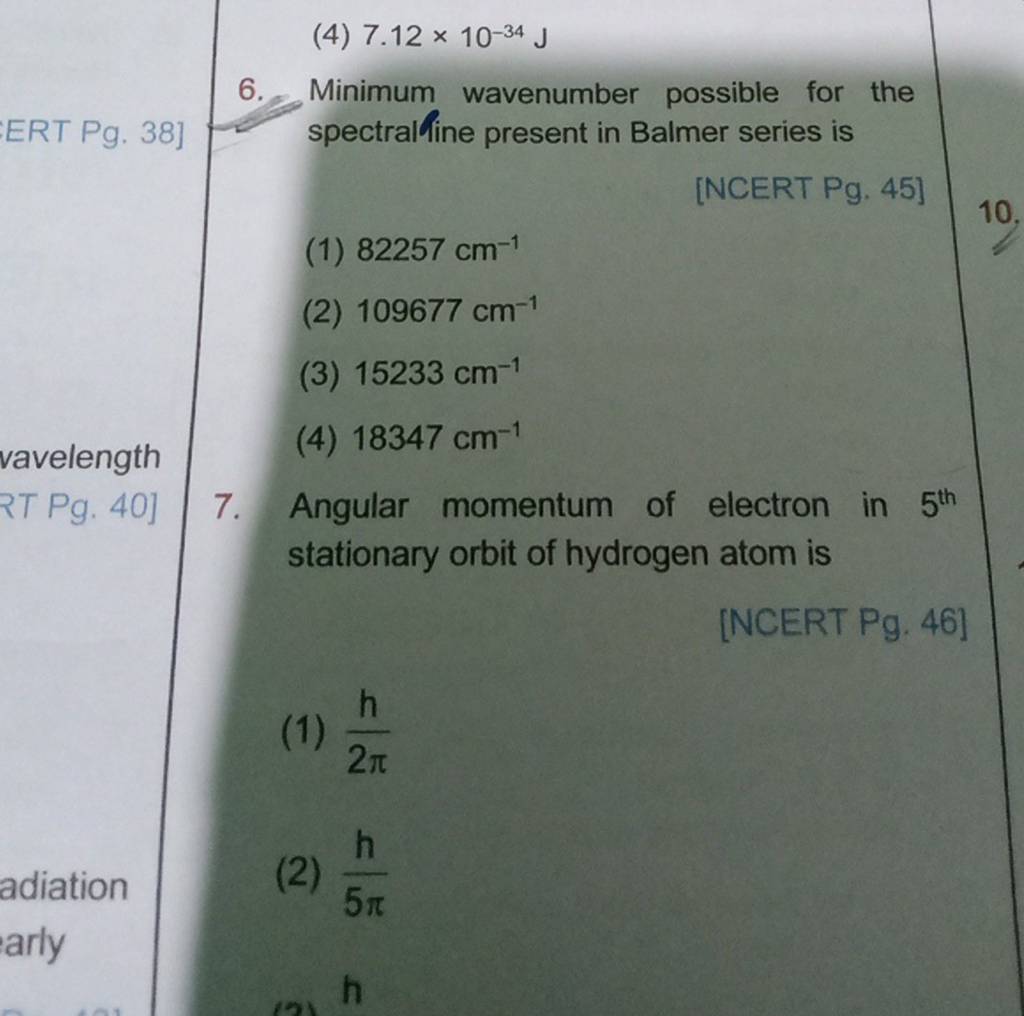 Angular Momentum Of Electron In 5th Stationary Orbit Of Hydrogen Atom Is