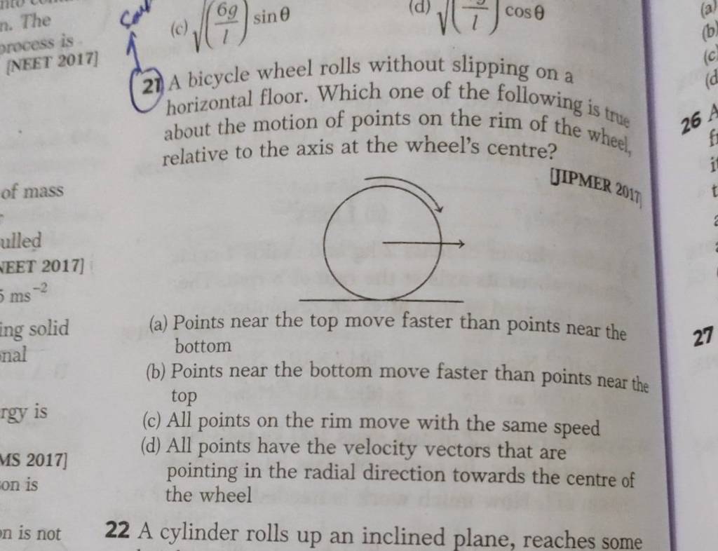 A bicycle wheel rolls without slipping on a horizontal floor. Which one