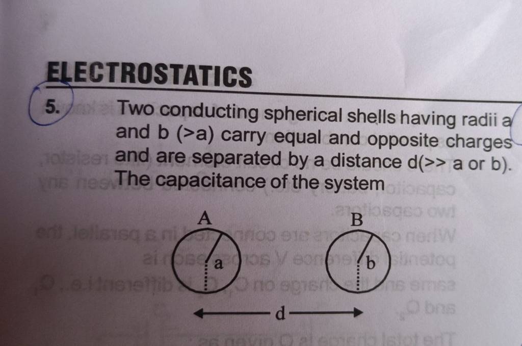 ELECTROSTATICS 5. Two conducting spherical shells having radii a and b(>a..