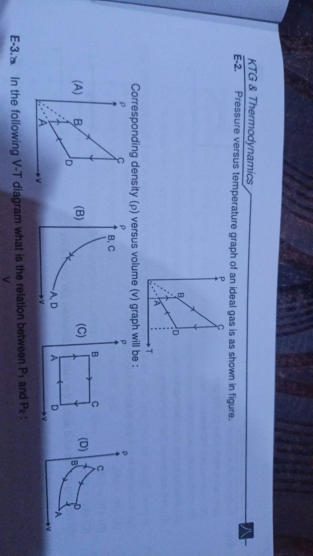 KTG \& Thermodynamics E-2. Pressure versus temperature graph of an ideal KTG \& Thermodynamics E-2. Pressure versus temperature graph of an ideal