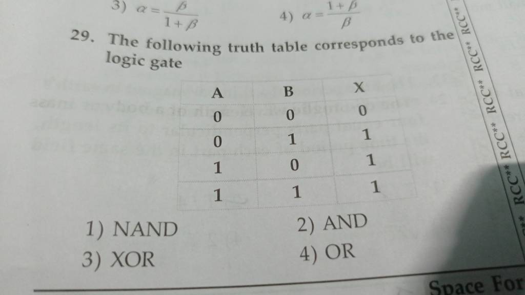 The following truth table corresponds to the logic gate | Filo The following truth table corresponds to the logic gate | Filo
