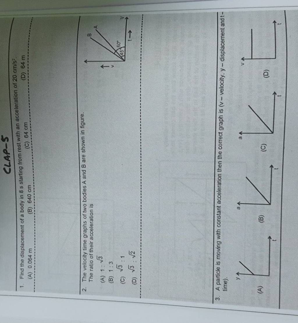 The Velocity Time Graphs Of Two Bodies A And B Are Shown In Figure The R