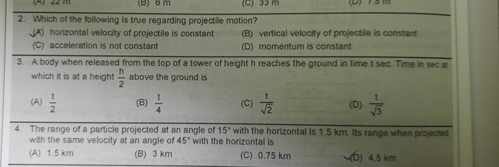 The Range Of A Particle Projected At An Angle Of 15∘ With The Horizontal
