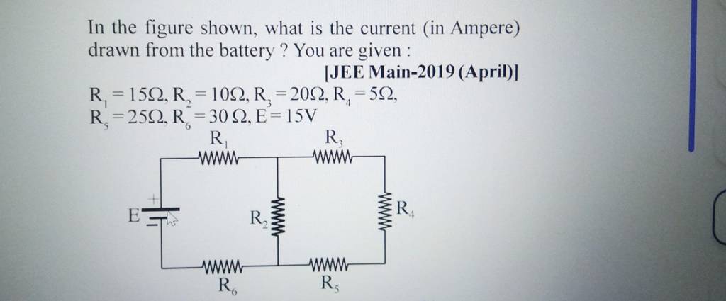 In the figure shown, what is the current (in Ampere) drawn from the batte..