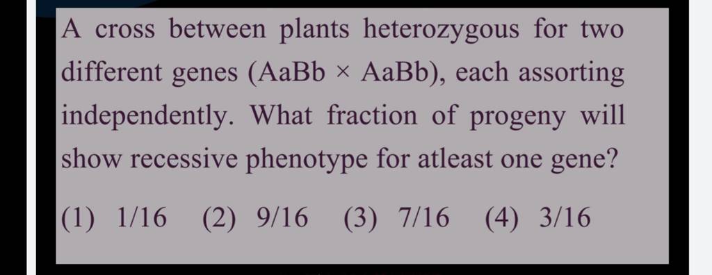 A cross between plants heterozygous for two different genes (AaBb×AaBb),