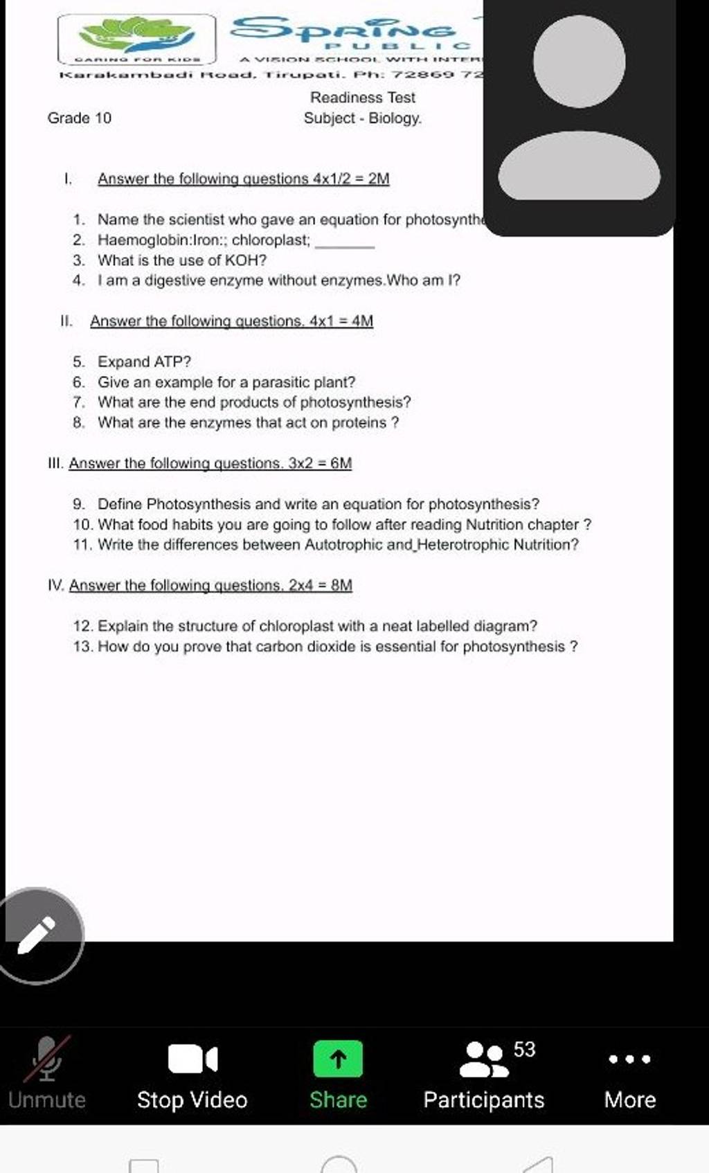 Grade 10 Readiness Test Subject - Biology. I. Answer the following questi..