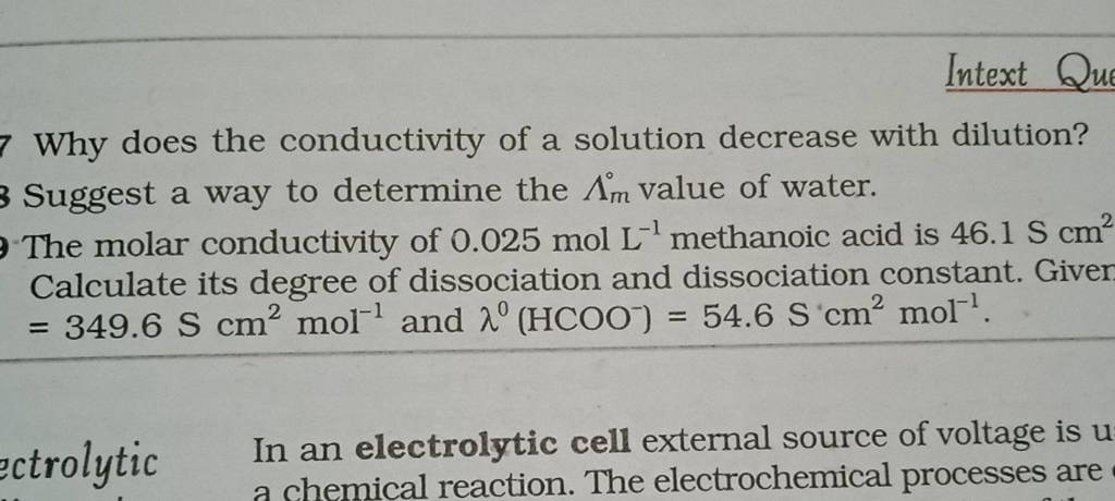 Intext Que Why does the conductivity of a solution decrease with dilution..
