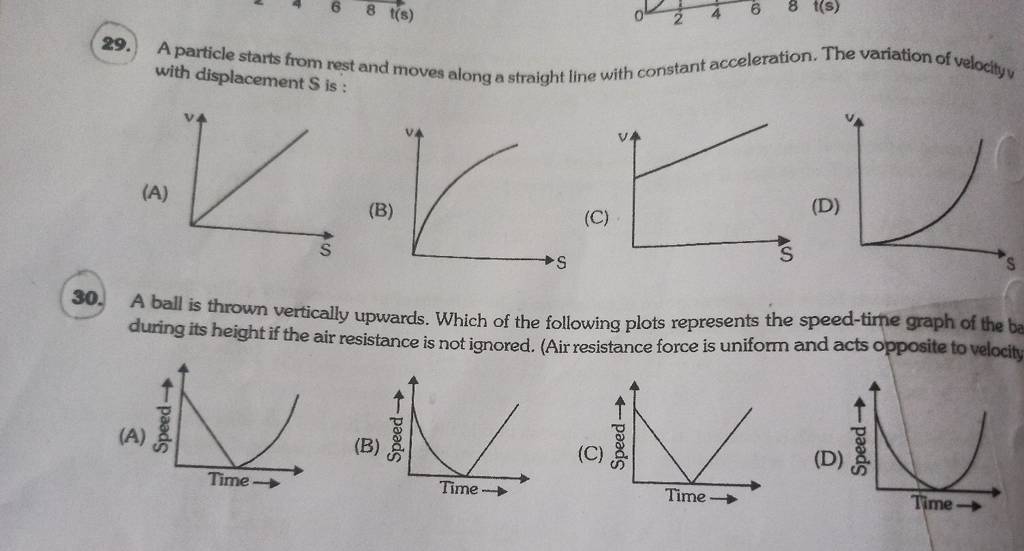 A ball is thrown vertically upwards. Which of the following plots represe.. A ball is thrown vertically upwards. Which of the following plots represe..
