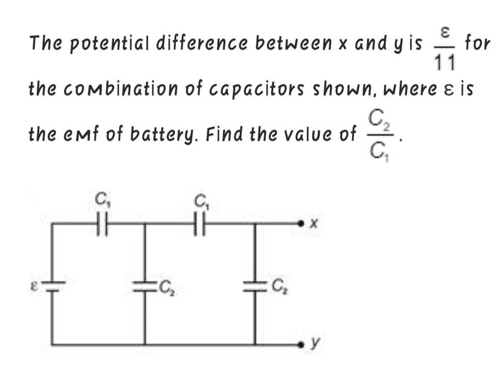 The potential difference between x and y is 11ε for the combination of c..
