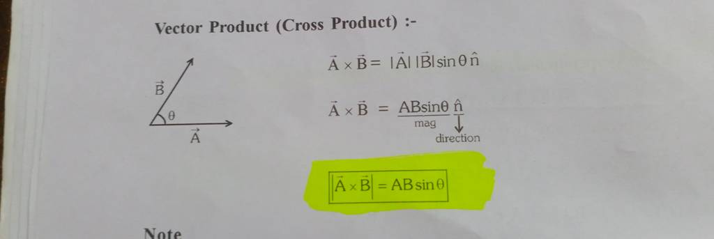 Vector Product (Cross Product) :- ∣A×B∣=ABsinθ | Filo