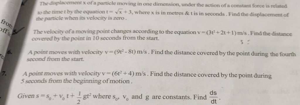 The Displacement X Of A Particle Moving In One Dimension Under The Actio