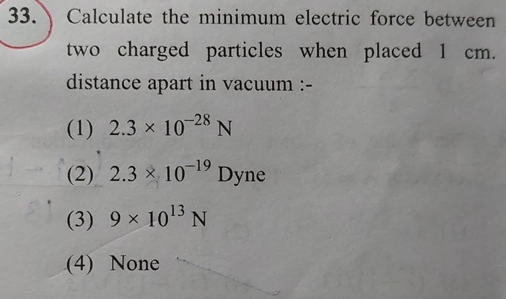 Calculate the minimum electric force between two charged particles when p..