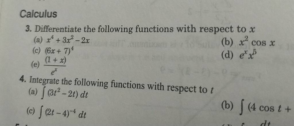 Calculus 3 Differentiate The Following Functions With Respect To X Filo