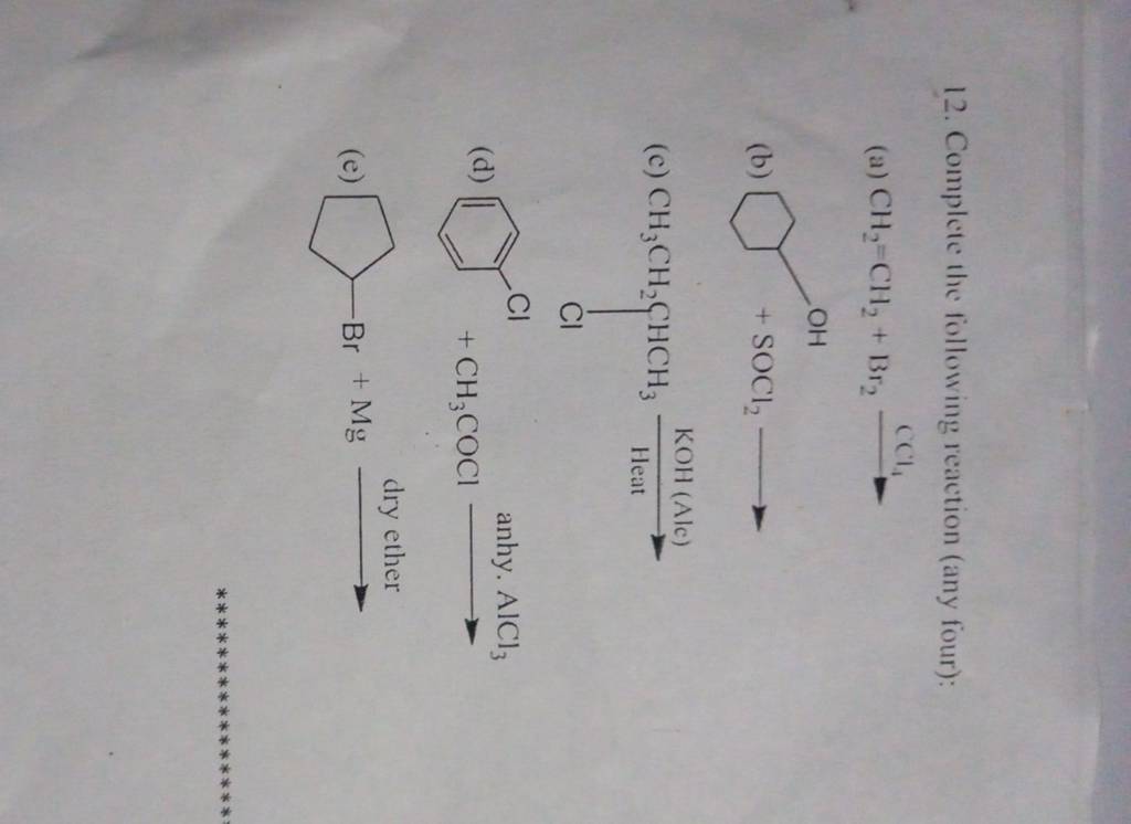 Complete the following reaction (any four): | Filo