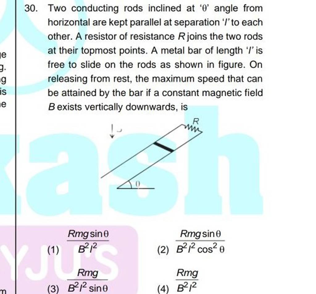 30. Two conducting rods inclined at ' θ ' angle from horizontal are kept