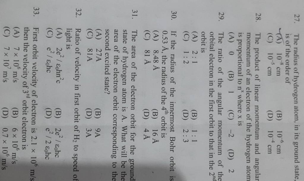 First Orbit Velocity Of Electron Is 2 1×106 M S Then The Velocity Of 3rd