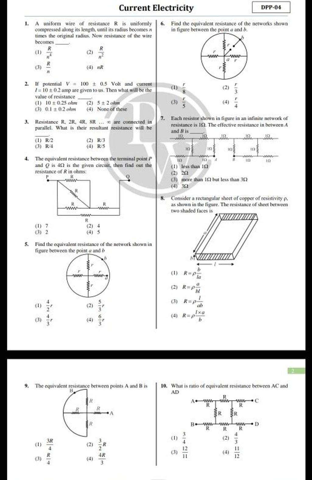 Consider a rectangular sheet of copper of resistivity ρ. as shown in the Consider a rectangular sheet of copper of resistivity ρ. as shown in the
