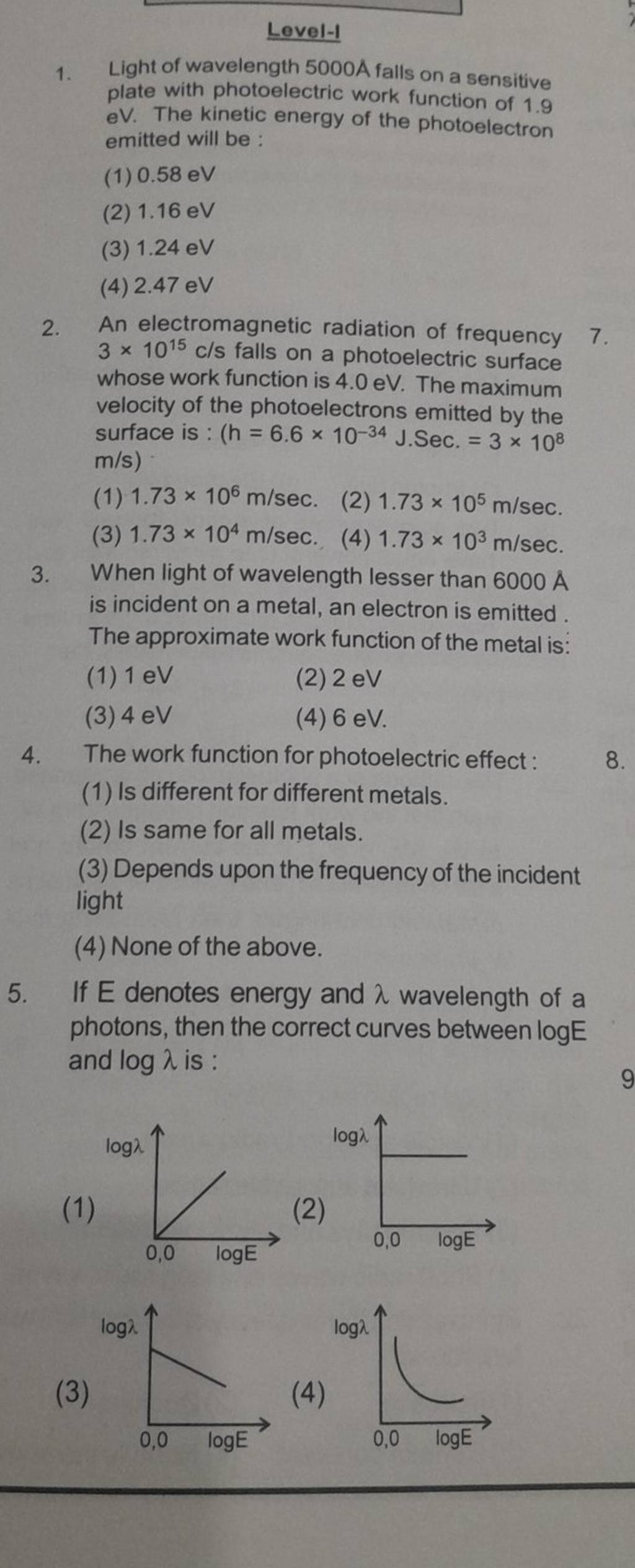 The work function for photoelectric effect : 8. | Filo