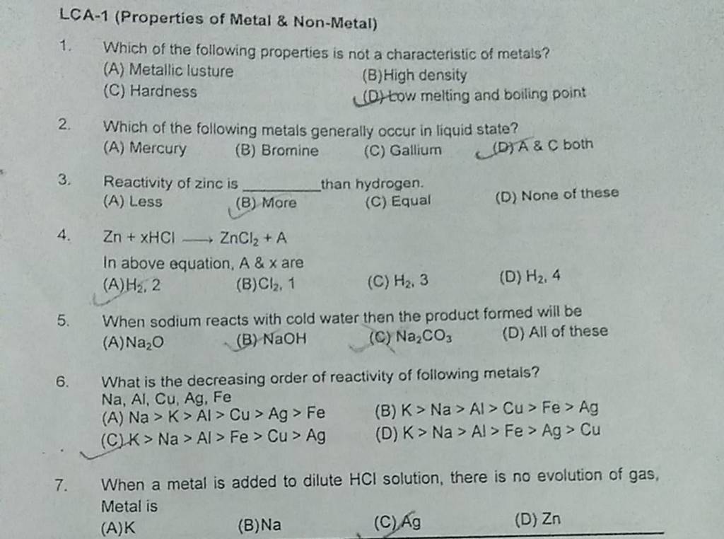 What is the decreasing order of reactivity of following metals? Na,Al,Cu,..