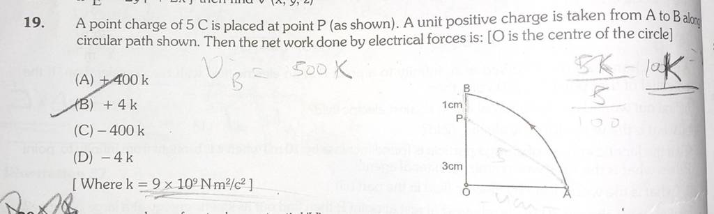 A point charge of 5C is placed at point P (as shown). A unit positive cha..