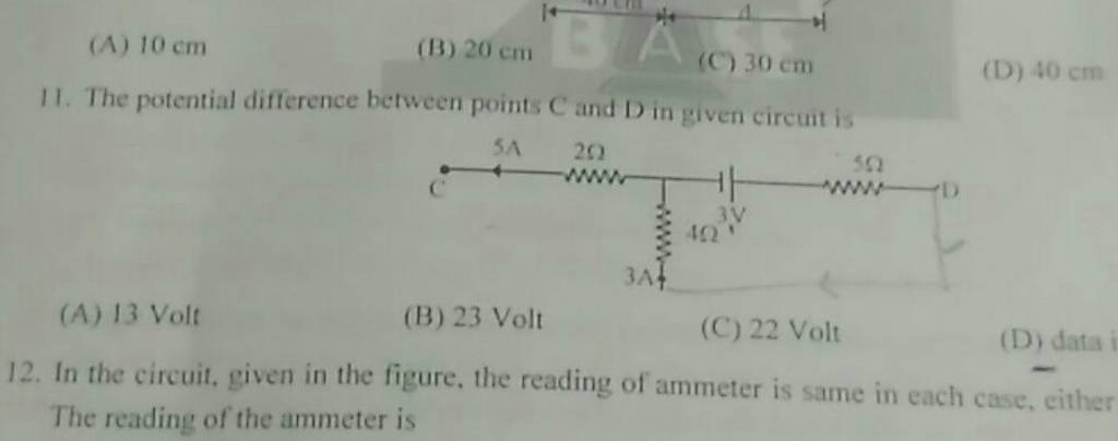 The potential difference between points C and D in given circuit is | Filo