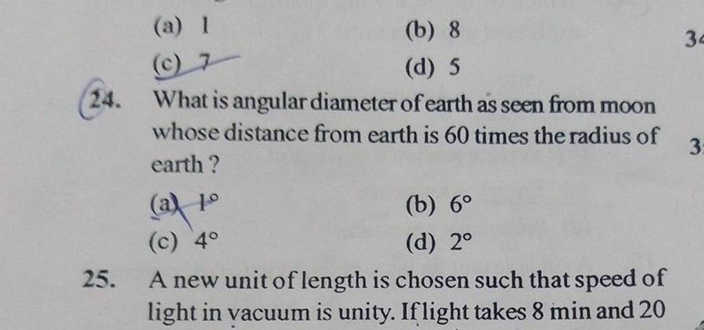 What Is Angular Diameter Of Earth As Seen From Moon Whose Distance From E