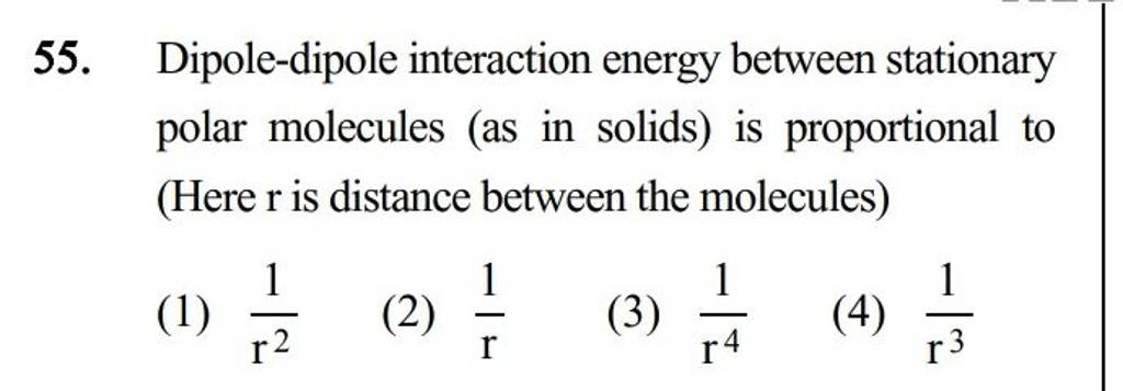 Dipole-dipole interaction energy between stationary polar molecules (as i..