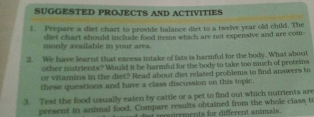 SUGGESTED PROJECTS AND ACTIVITIES 1. Prepare a diet chart to provide bala..