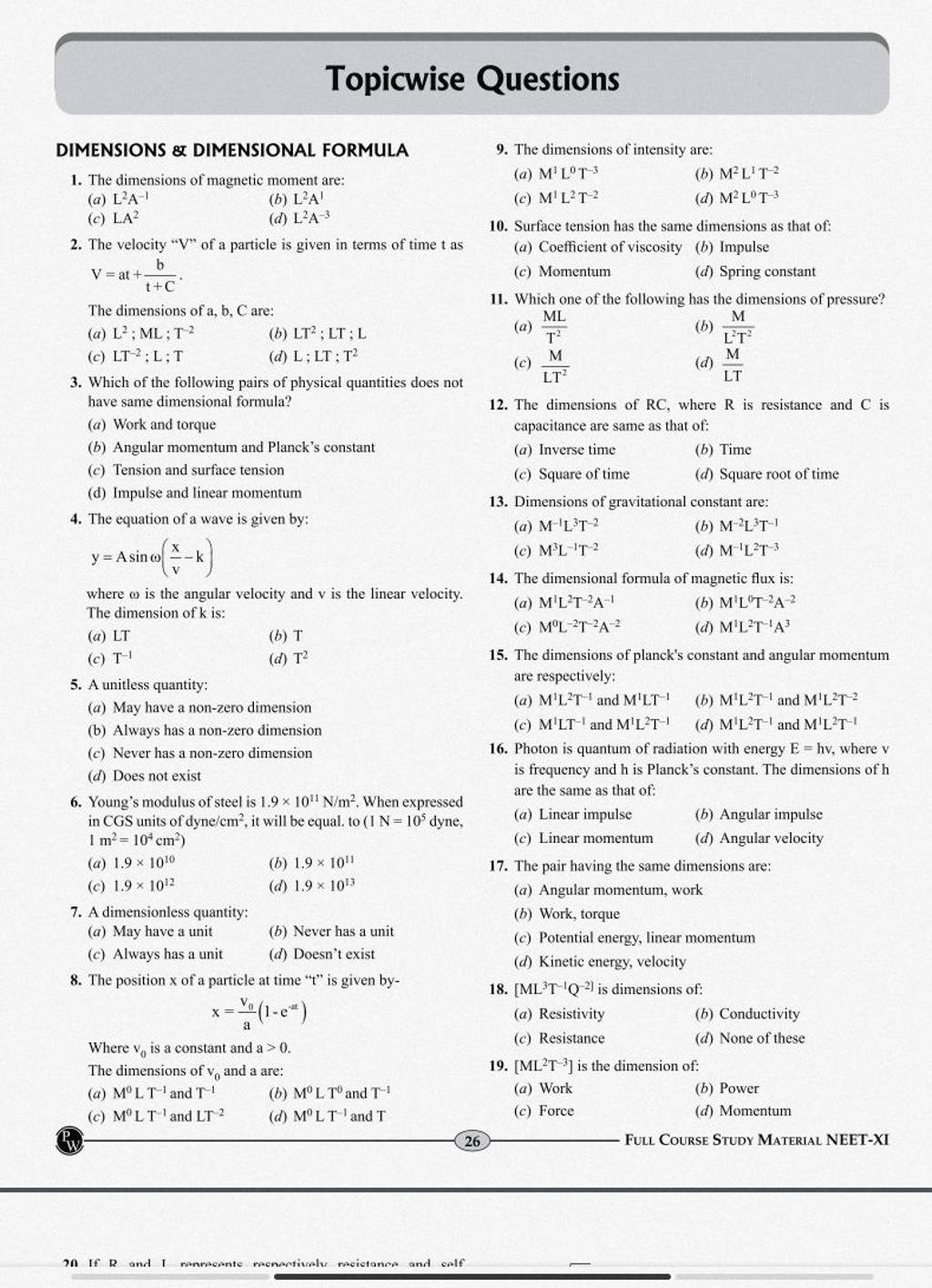 The Dimensions Of V0 And A Are 19 [ml2 T−3] Is The Dimension Of Filo