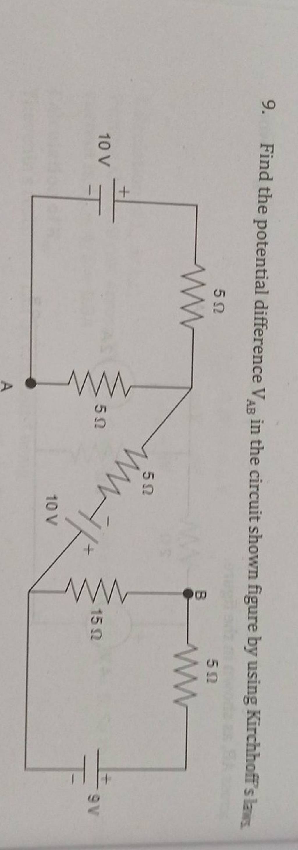 9. Find the potential difference VAB in the circuit shown figure by usin..