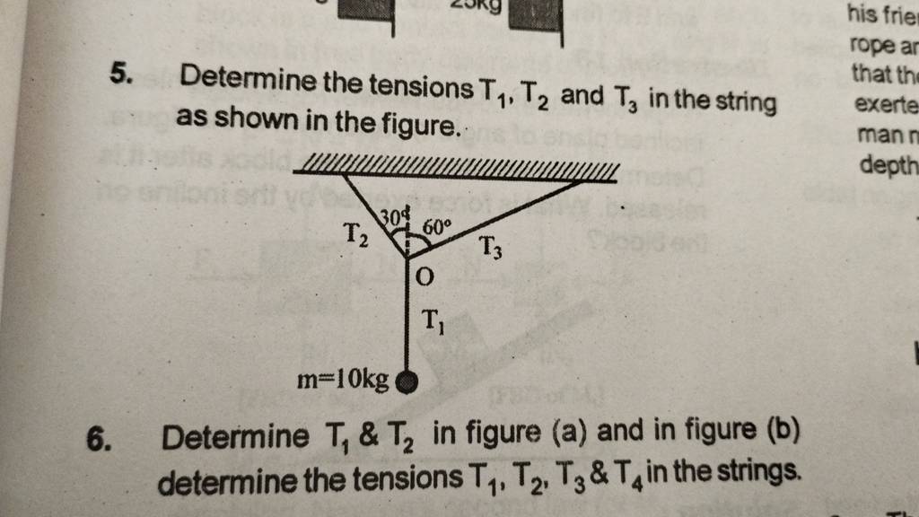5. Determine the tensions T1 ,T2 and T3 in the string as shown in the f..
