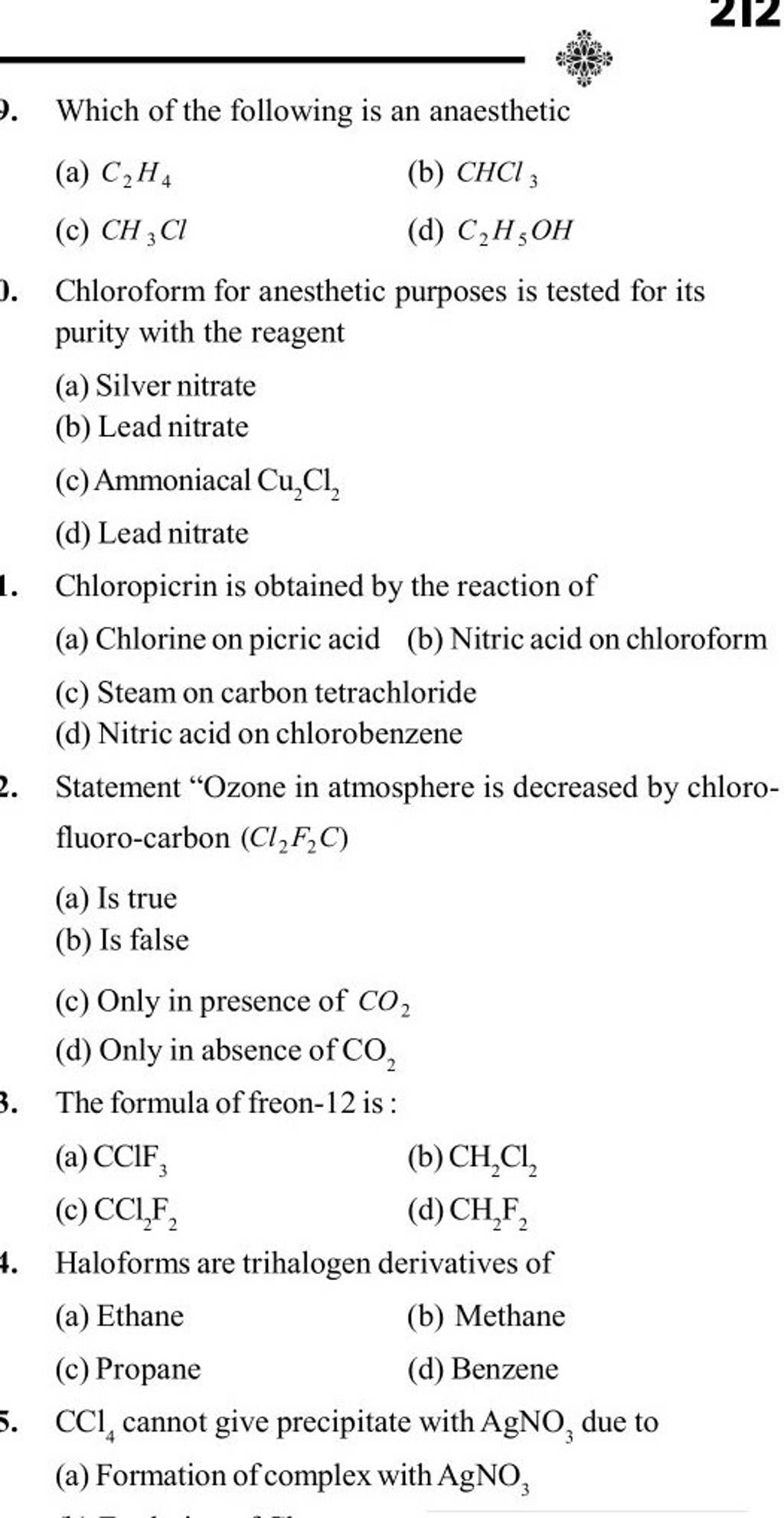 The formula of freon-12 is : | Filo