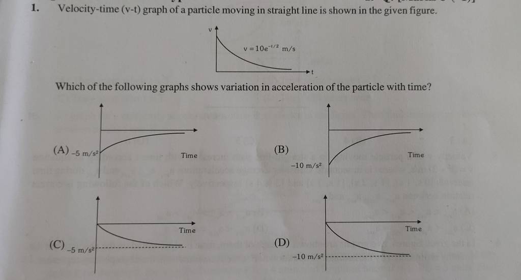 1 Velocity Time V T Graph Of A Particle Moving In Straight Line Is Sho