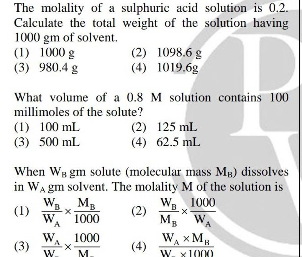 When WB gm solute (molecular mass MB ) dissolves in WA gm solvent. The