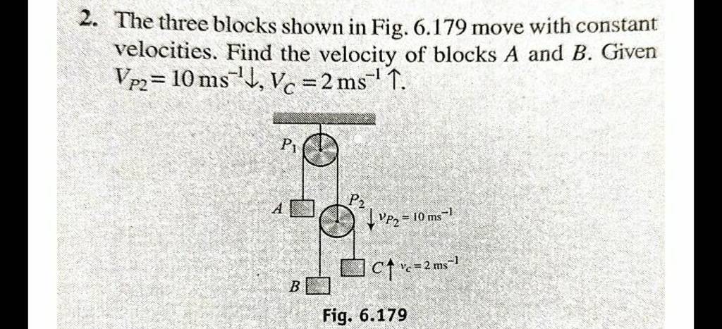 2. The three blocks shown in Fig. 6.179 move with constant velocities. Fi..