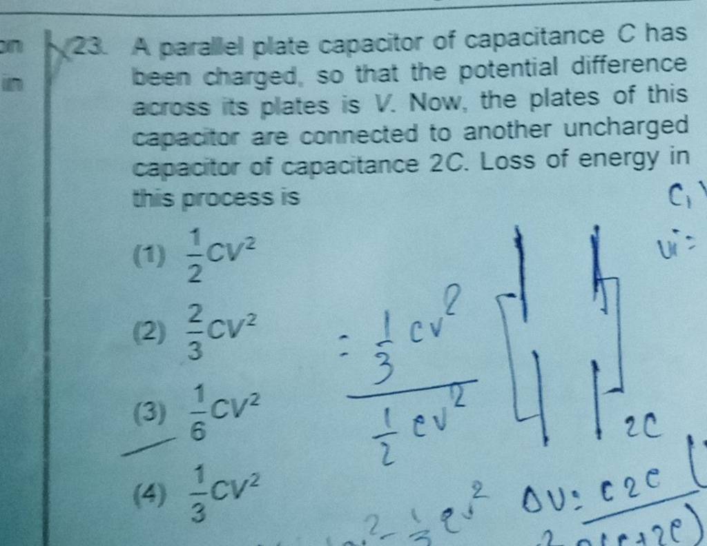 A parallel plate capacitor of capacitance C has been charged, so that the..