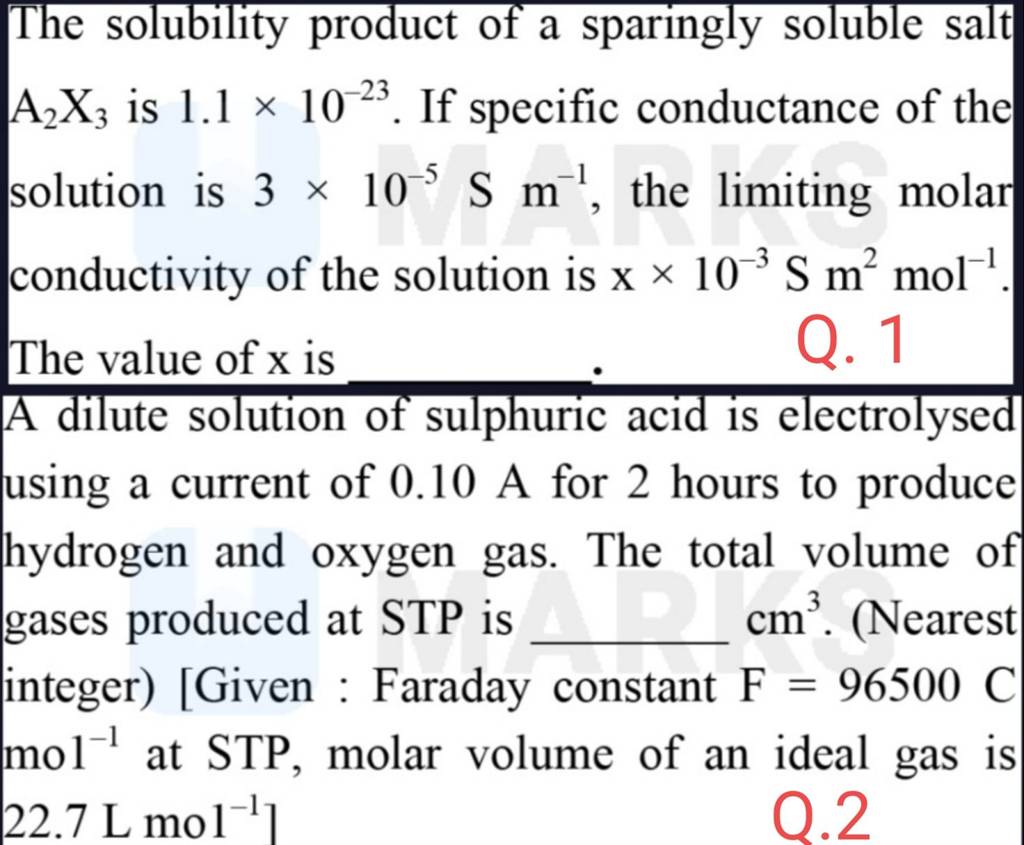 The solubility product of a sparingly soluble salt A2 X3 is 1.1×10−23. I..