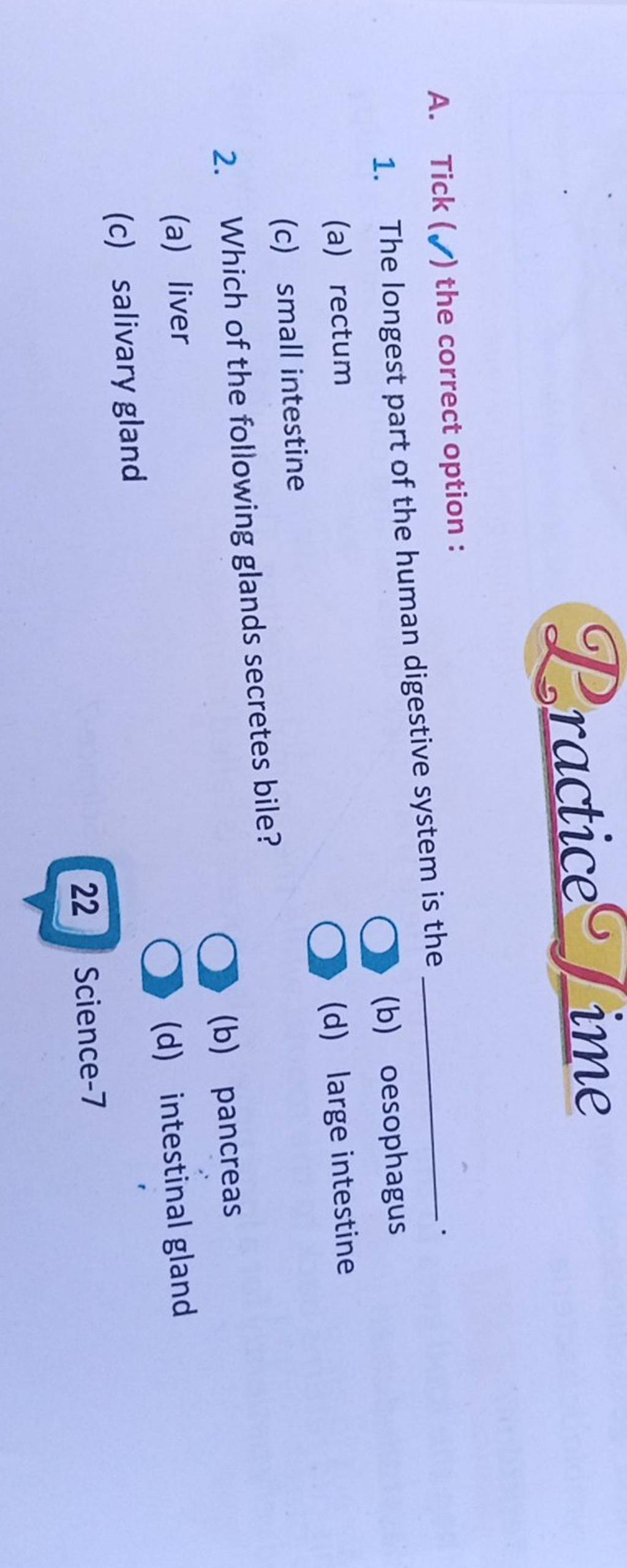 Practice ime A. Tick (Л) the correct option : 1. The longest part of the