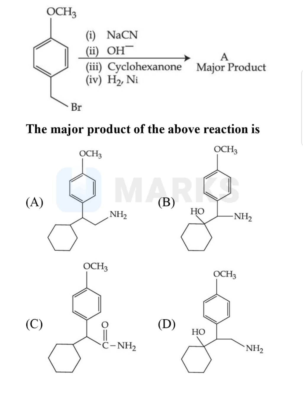 NaCN (ii) OH− A (iii) Cyclohexanone M Major Product (iv) H2 ,Ni | Filo