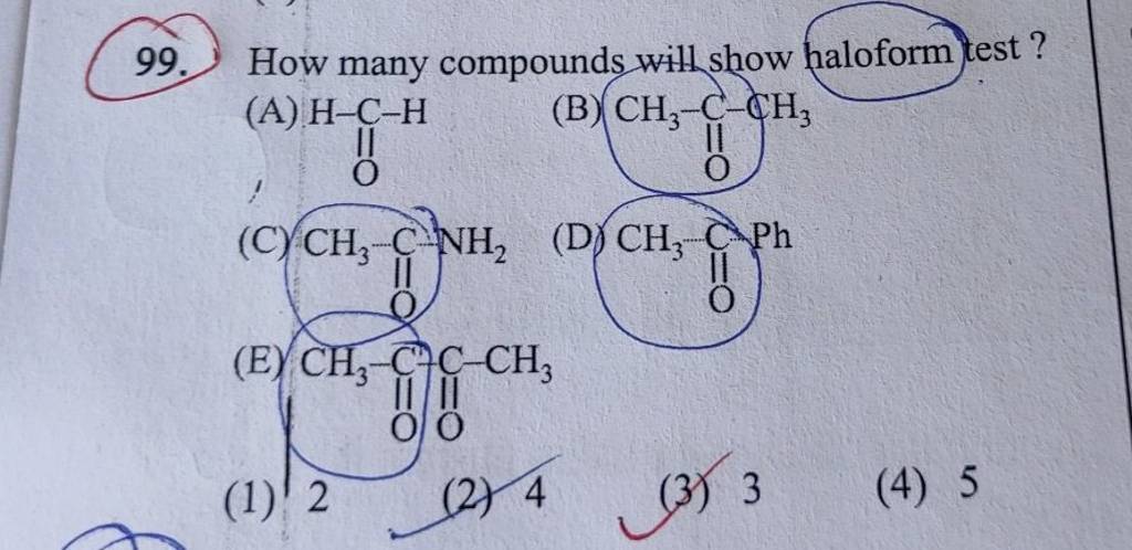 How many compounds will show haloform test? | Filo