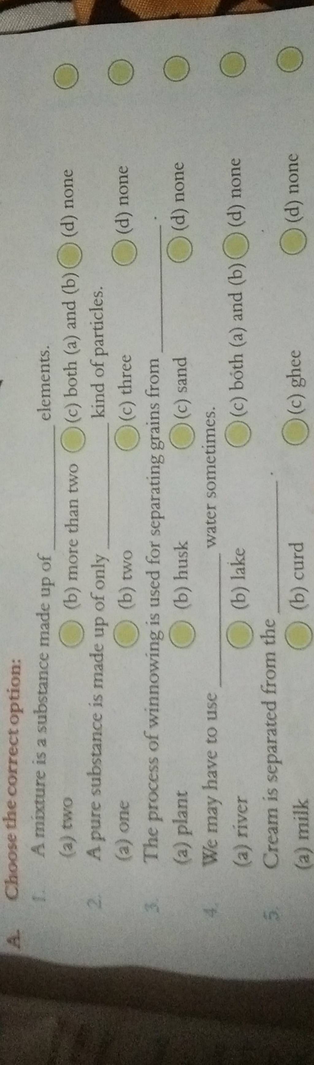 The process of winnowing is used for separating grains from | Filo