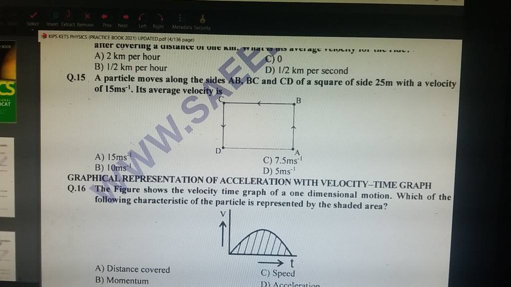 GRAPHICAL REPRESENTATION OF ACCELERATION WITH VELOCITY-TIME GRAPH Q.16 Th..