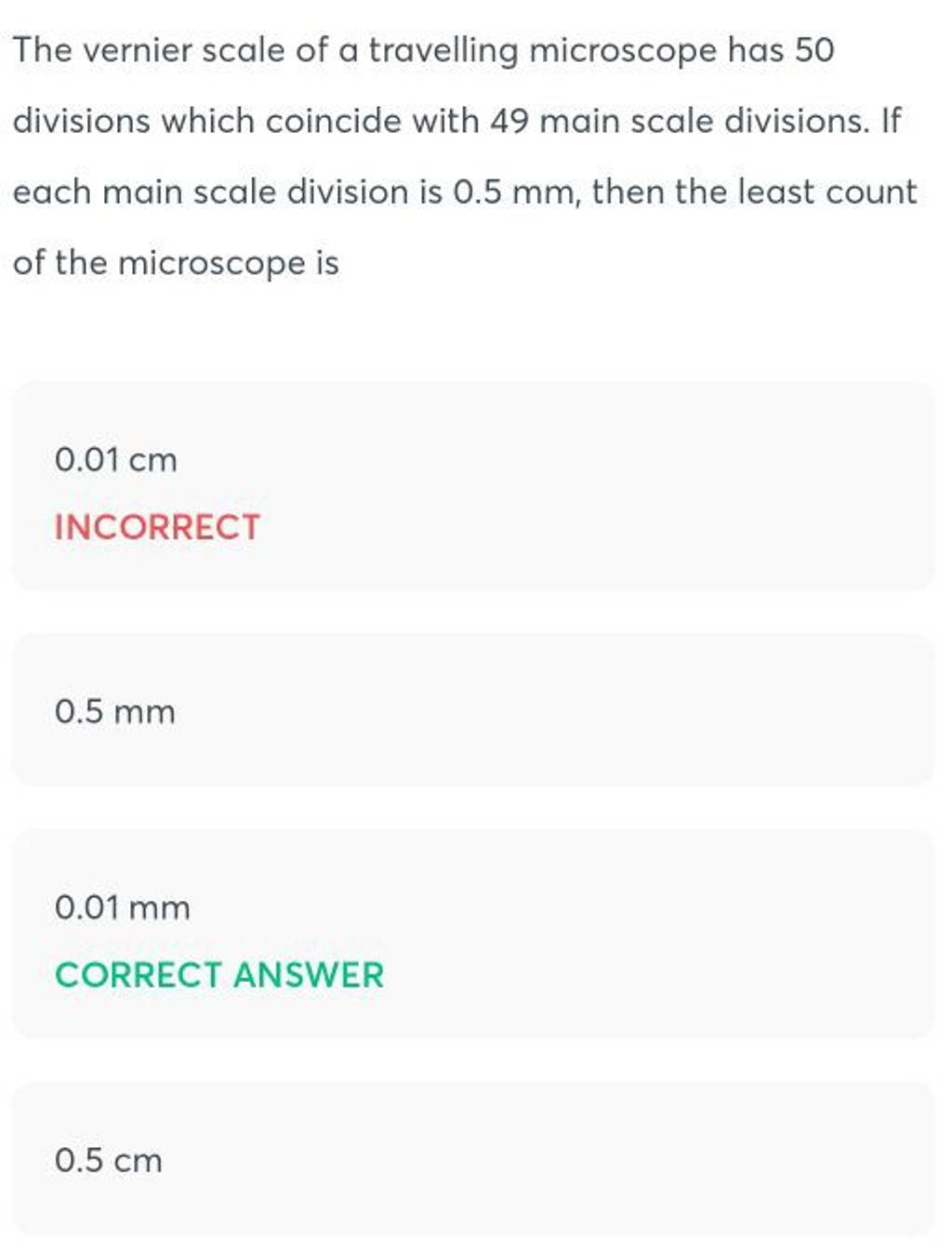 The vernier scale of a travelling microscope has 50 divisions which coinc..