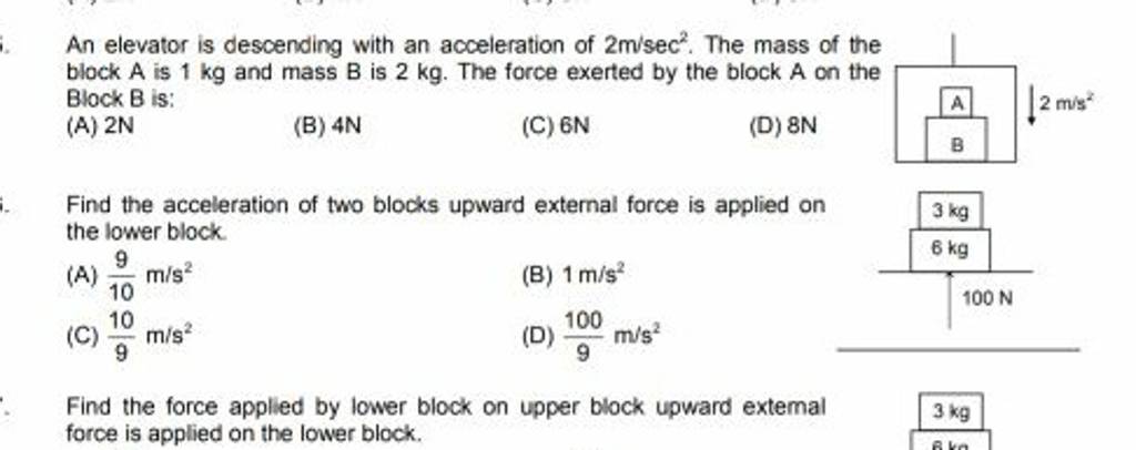 Find the acceleration of two blocks upward external force is applied on t..