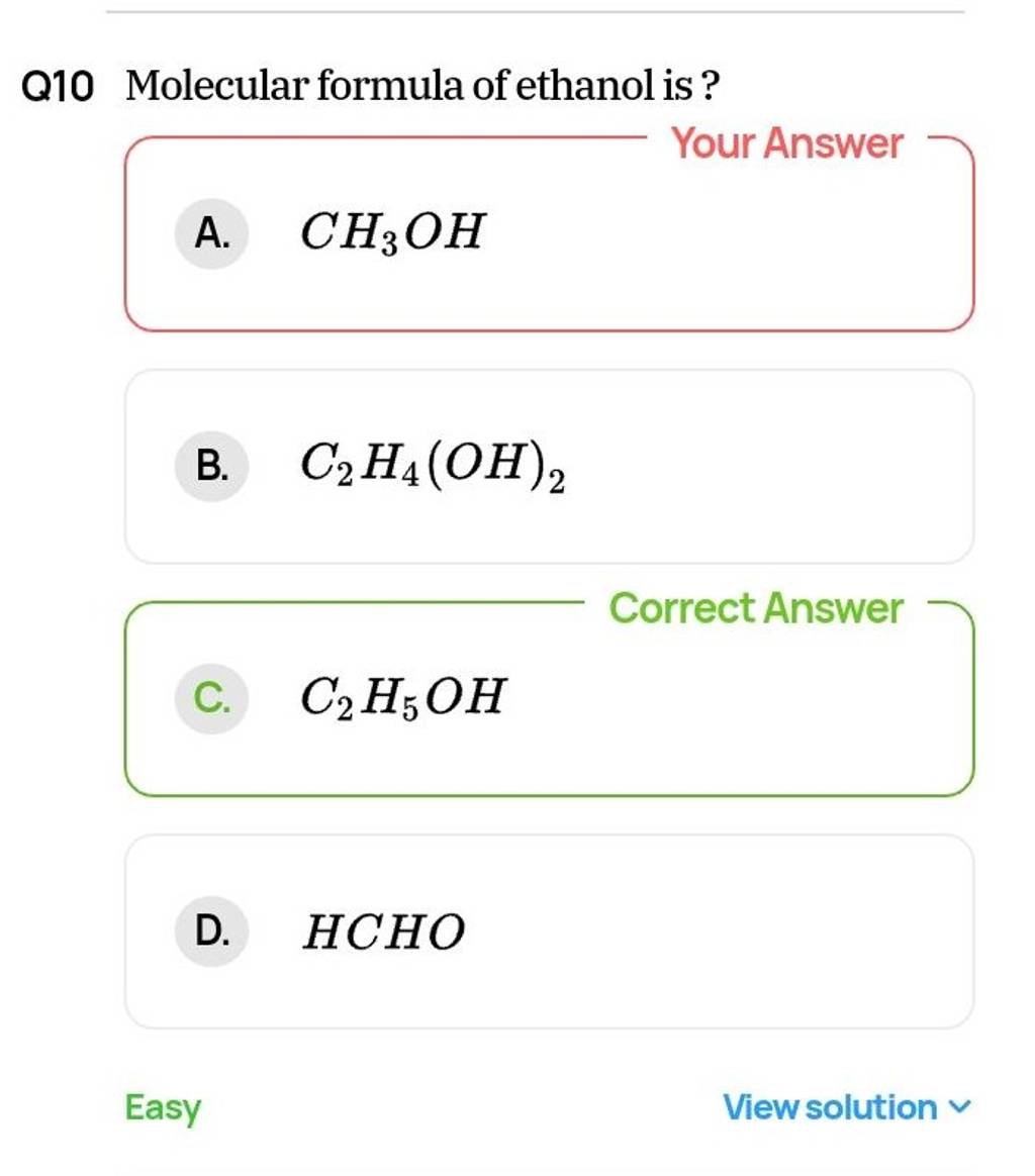 Q10 Molecular formula of ethanol is? | Filo
