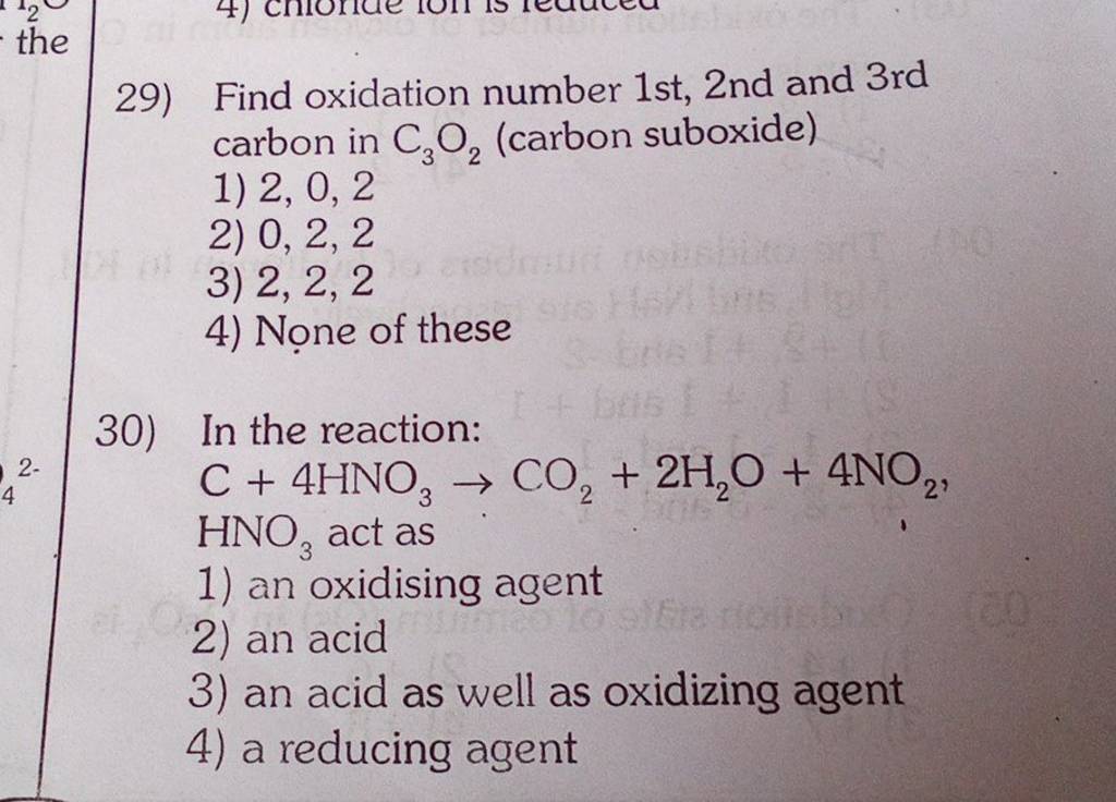 Find oxidation number 1st, 2nd and 3rd carbon in C3 O2 (carbon suboxide..