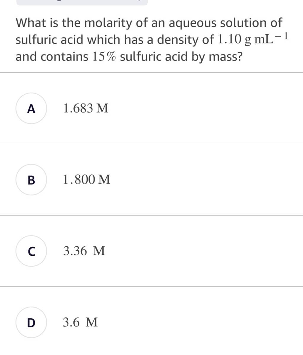 What is the molarity of an aqueous solution of sulfuric acid which has a