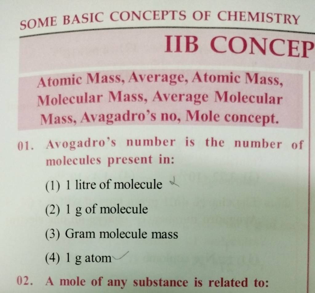 SOME BASIC CONCEPTS OF CHEMISTRY IIB CONCEP Atomic Mass, Average, Atomic