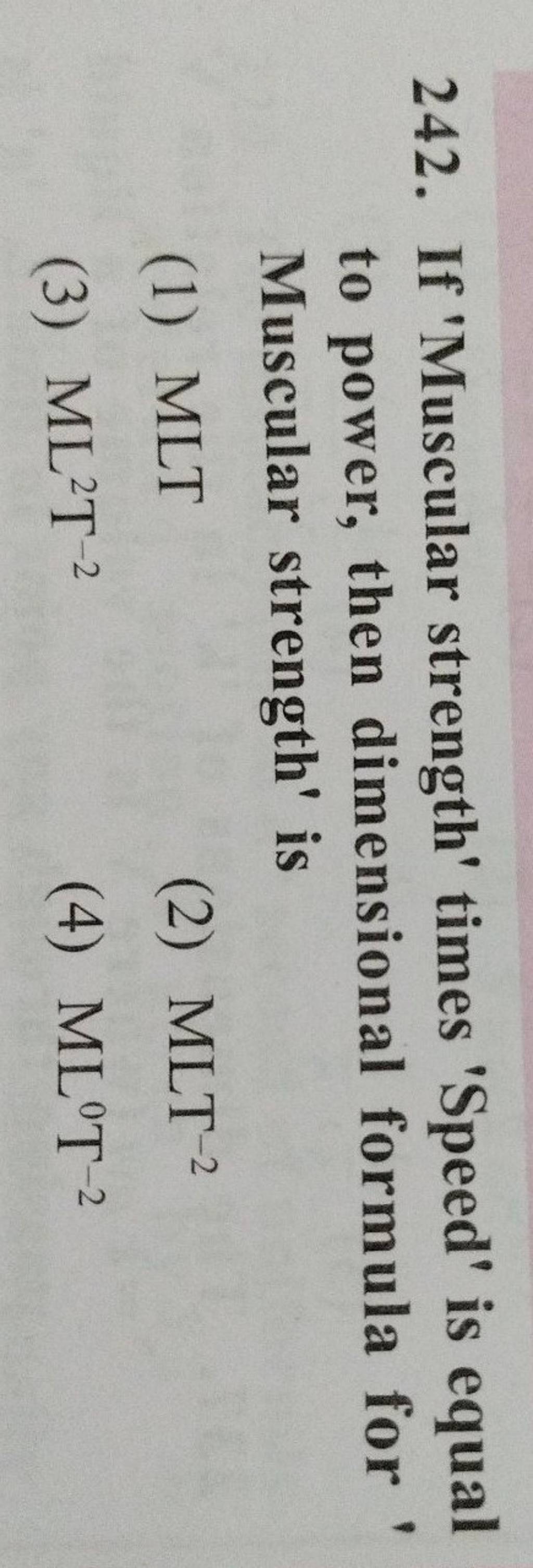 If 'Muscular strength' times 'Speed' is equal to power, then dimensional