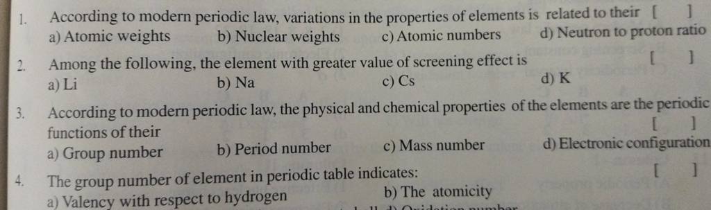 The group number of element in periodic table indicates: | Filo